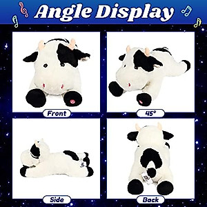Cuteoy Musical Plush Cow Stuffed Animal Soft Glowing LED Light-up Nightlight Toys Singing Lullabies Birthday Christmas Plushies Gifts for Kids Boys Girls,15.5"