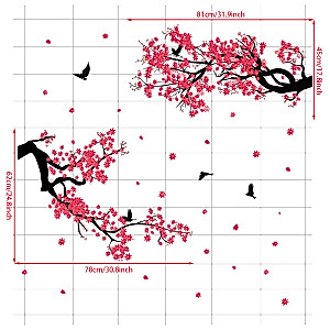 WOYINIS 3D Cherry Blossom Wall Stickers, Tree Branch Birds and Falling Flowers Petals Wall Decals, Peel & Stick Women Girls Bedroom Wall Decals Stickers Art for Living Room Bedroom Office Wall Decor