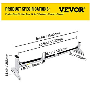 VEVOR Van Roof Ladder Rack, 3 Bars, 661 LBS Capacity, 46.9"-59.1" Adjustable Middle Bar Steel Roof Racks, Rain-Gutter Mount Racks Fit Most Van Rails, Universal Design, White