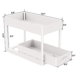 PUILUO Under Sliding Cabinet Basket Organizer, 2 Tier Under Sink Organizers White Under Sink Storage for Bathroom Kitchen