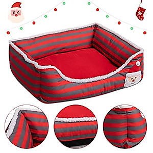 Hollypet Pet Dog Bed Rectangle Plush Dog Cat Bed Self-Warming Pet Bed, Red Claus