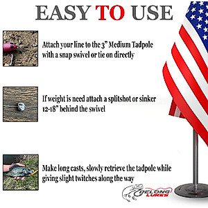 DELONG LURES - Made in The USA - Weedless 3" Tadpole Fishing Lures for Bass, Crappie, Bluegill, and Trout, Life Like Fishing Bait Scented Prerigged Fishing Gear Fishing Lures (Variety Weedless)