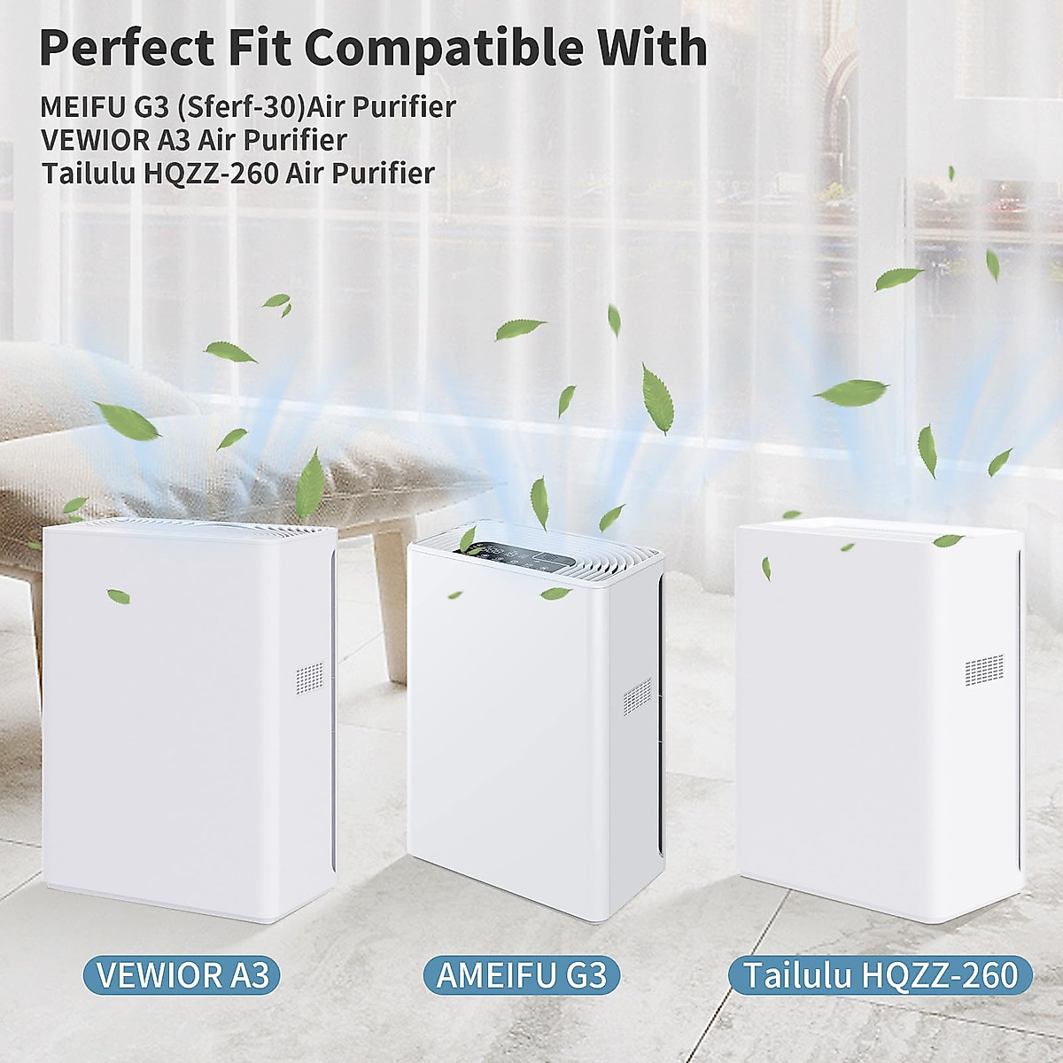 G3 A3 HEPA Filter Compatible with AMEIFU G3 (Sferf-30)（FXAP2W） Air Purifier, VEWIOR A3 Air Purifier & Tailulu HQZZ-260 Air Purifier, 3-in-1 True HEPA Air Cleaner Filter, 4 Pack