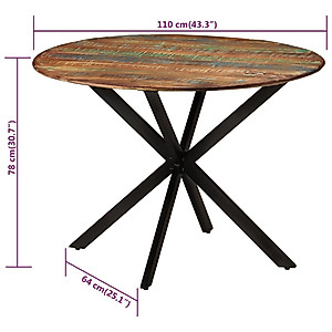WHOPBXGAD Dining Table,Restaurant counters, Wooden Kitchen Tables Suitable for Small Spaces, Flats, Bars, Restaurants,Ø43.3"x30.7" Solid Wood Reclaimed and Steel