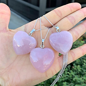 Creative Club 1pc You Are My Only Love Real Natural Pink Rose Quartz Gemstone Large Heart Pendant Necklace Healing Reiki Chakras Energy Rock 18 Inch Stainless Steel Surgical Jewelry GGP8-5