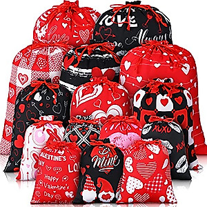 36 Pieces Large Wedding Drawstring Bags Heart Gift Wrapping Bags Candy Wedding Cookie Bags for Wedding Party Favors Bridal Shower, Assorted Sizes and Designs