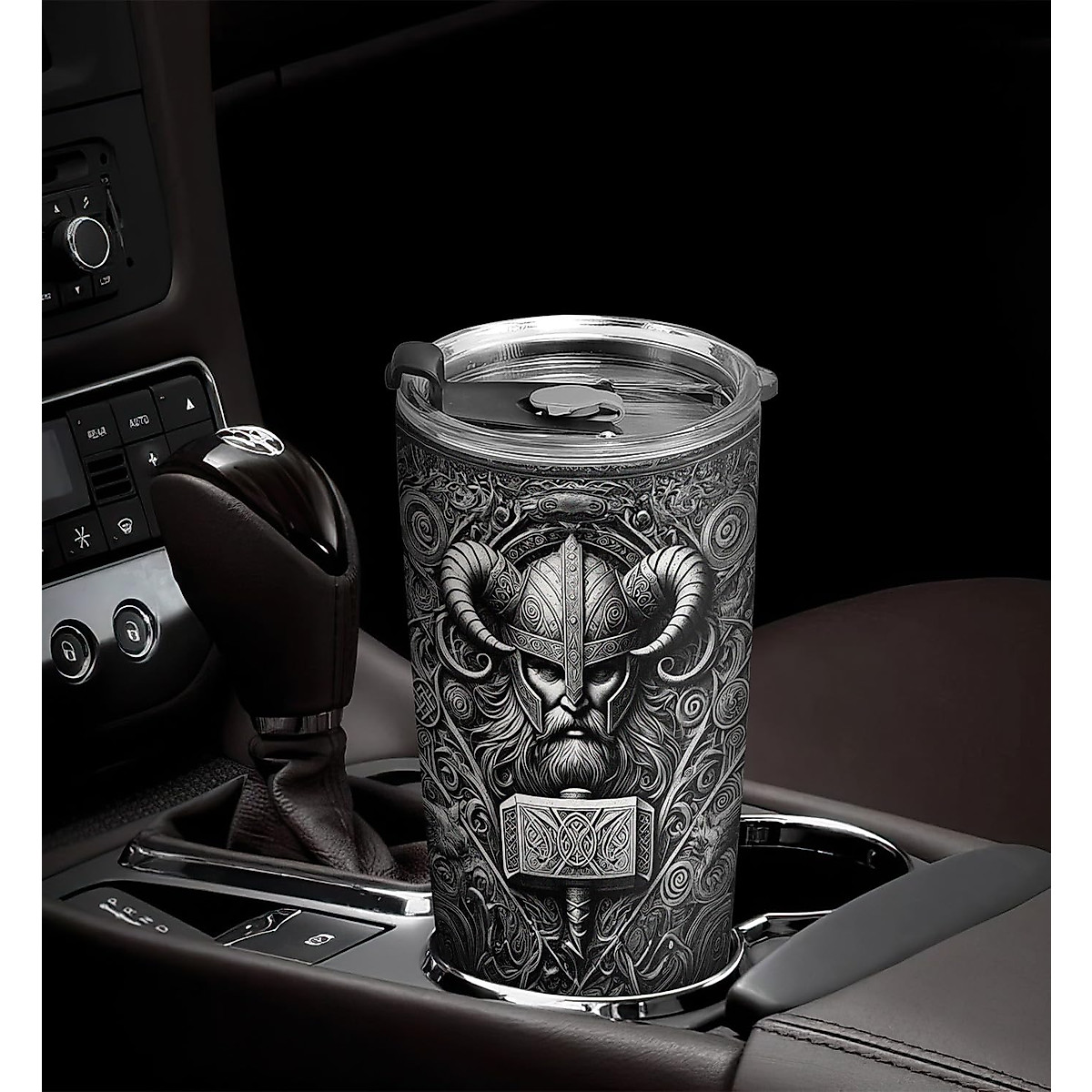 20oz American Viking Tumbler, Viking Gifts for Men, Norse Mythology Gifts, Coffee Thermos for Men, Stainless Steel Double Wall Vacuum Insulated Coffee Mug, Travel Cup with Lid