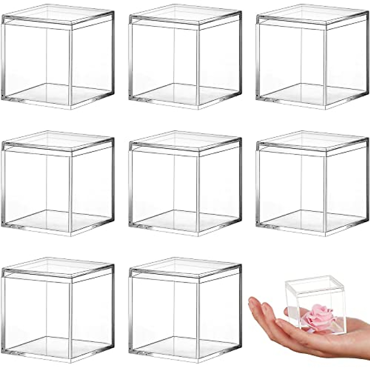 8 Pieces Clear Acrylic Plastic Square Cube Jewelry Box Mini Storage Box Mini Square Containers with Lids Storage Candy Box for Candy Pill and Tiny Jewelry (2.2 x 2.2 x 2.2 Inch)