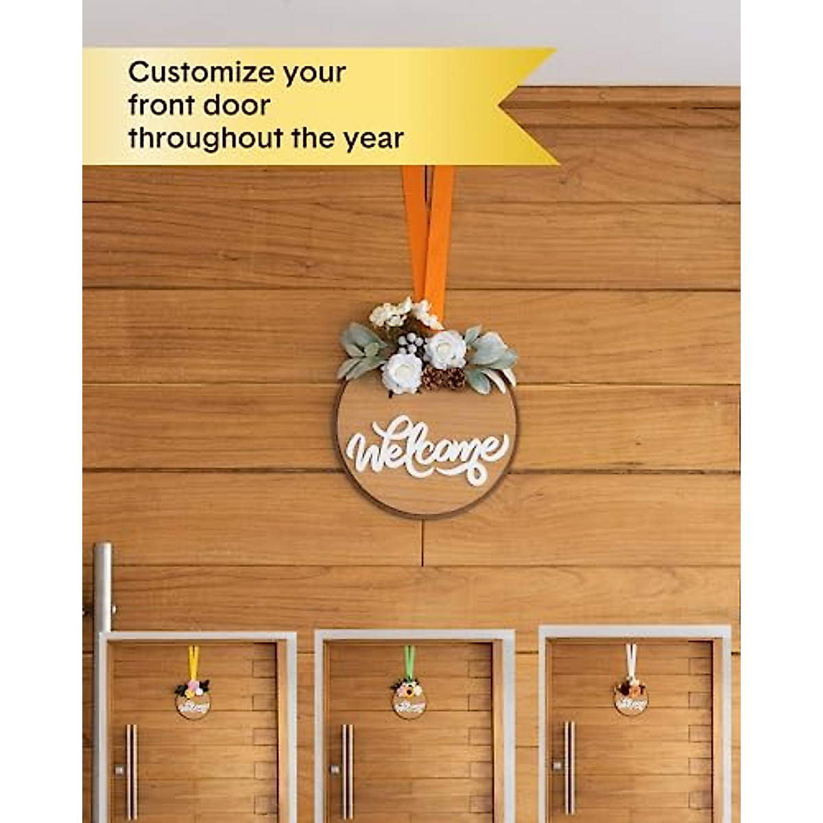 Interchangeable Welcome Sign For Front Door - Seasonal Flower Decor Welcome Home Sign - Outside Porch Hanging Door Decorations Wreath Flowers