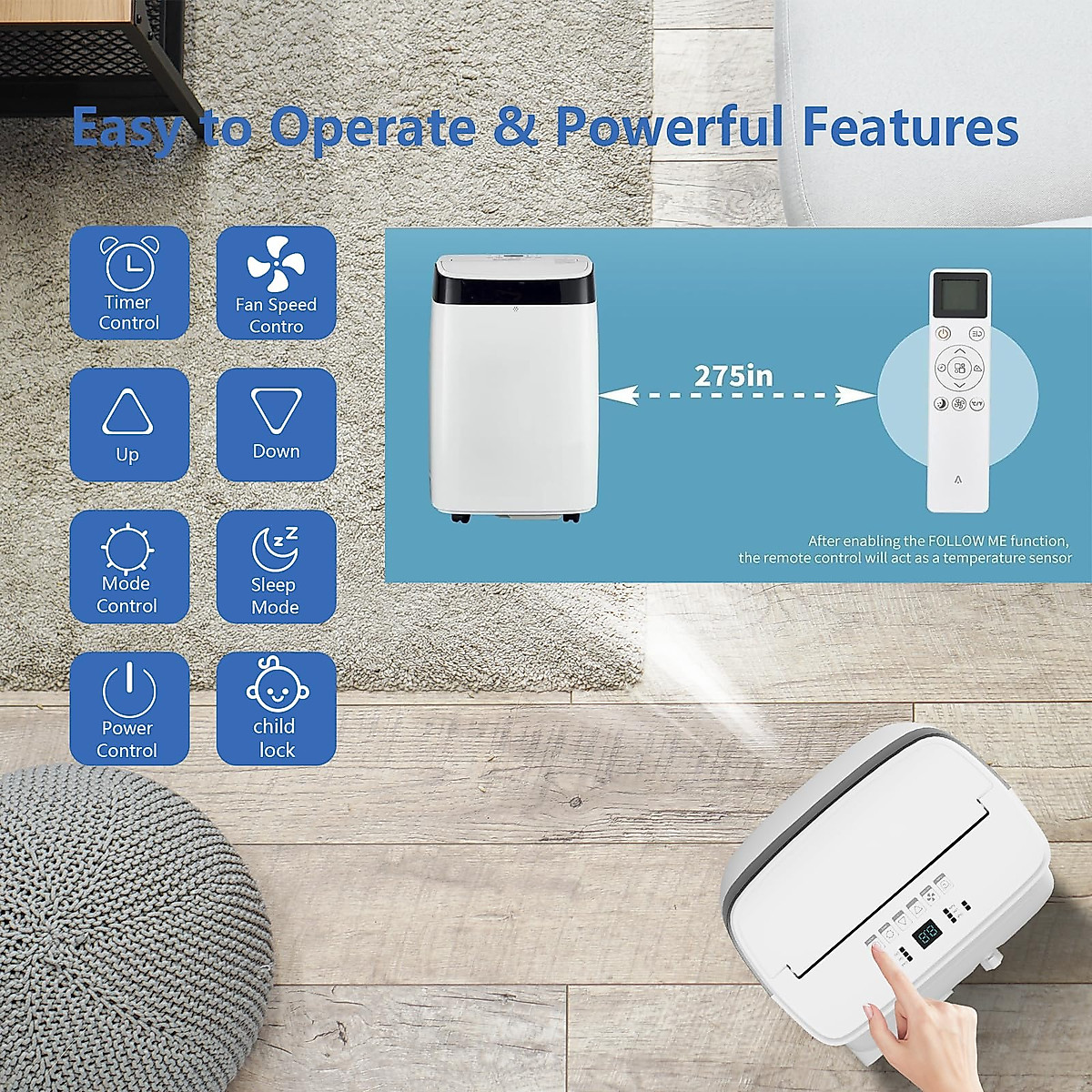 10000Btu Portable Air Conditioner with Remote Control,Quiet AC Unit 450 Sq. Ft Coverage, 3-in-1 Functions,24 Hour Timer, Window Installation Kit for Home,Office White