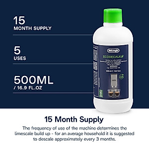 De'Longhi EcoDecalk Descaler, Eco-Friendly Universal Descaling Solution for Coffee & Espresso Machines, 16.90 oz (5 uses)