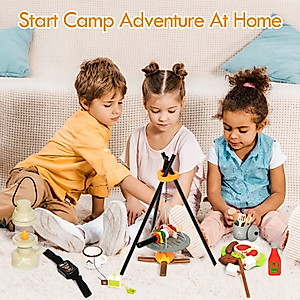 UMU Kids Camping Toys Set, Pretend Play with Campfire, Wooden Camping Playset Cutting Food for Play Kitchen Camping Gear for Kitchen Indoor Outdoor Camping Toys for Kids Toddlers Boys Age 3 4 5 6 7 8+