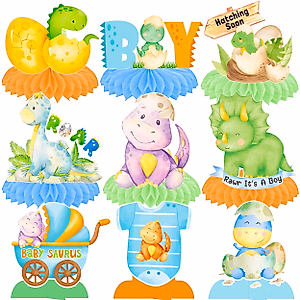 12pcs Dinosaur Party Honeycomb Centerpieces Dinosaur Baby Shower Decorations Dinosaur Themed Table Decorations for Dinosaur Themed Birthday Party Baby Shower Supplies