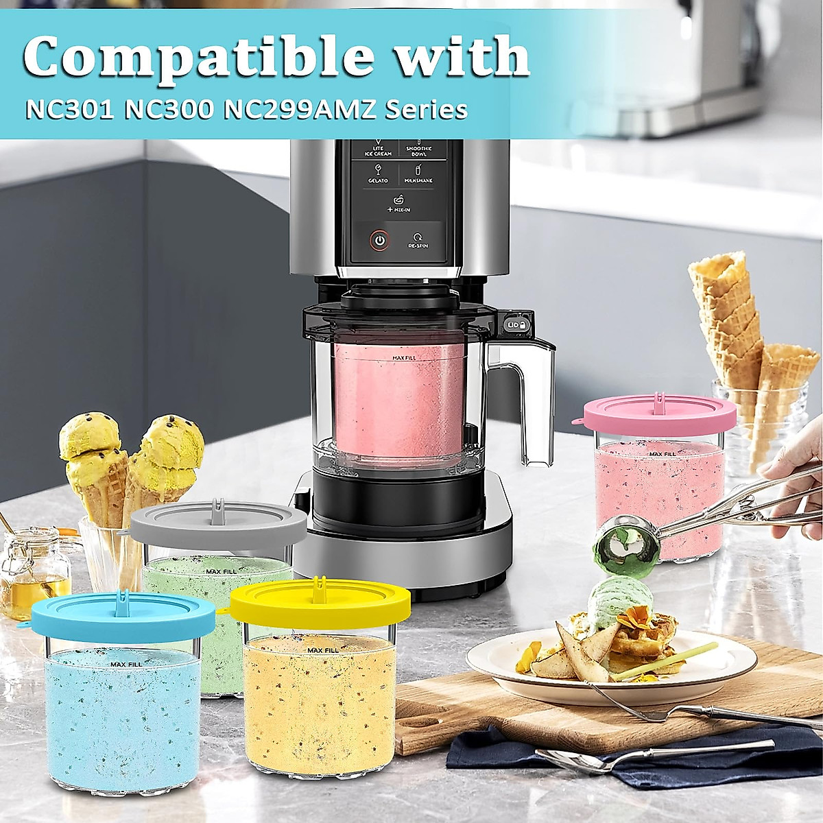 Ice Cream Pint Containers for Ninja Creami Pints and Lids-2 Pack & 4 Pack, 16oz Creamy Storage Containers Compatible with NC301 NC300 NC299AMZ Series Ice Cream Maker, BPA-Free, Dishwasher Safe