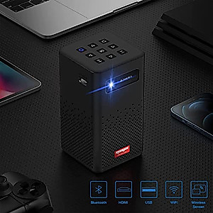 Missyee 150 ANSI Smart Portable DLP Movie Projector, Pocket Outdoor Projector for Phone 1080P HD Support Wireless Video Travel Short and Throw -Built-in 5200mAh Battery -iOS/Android/HDMI/USB