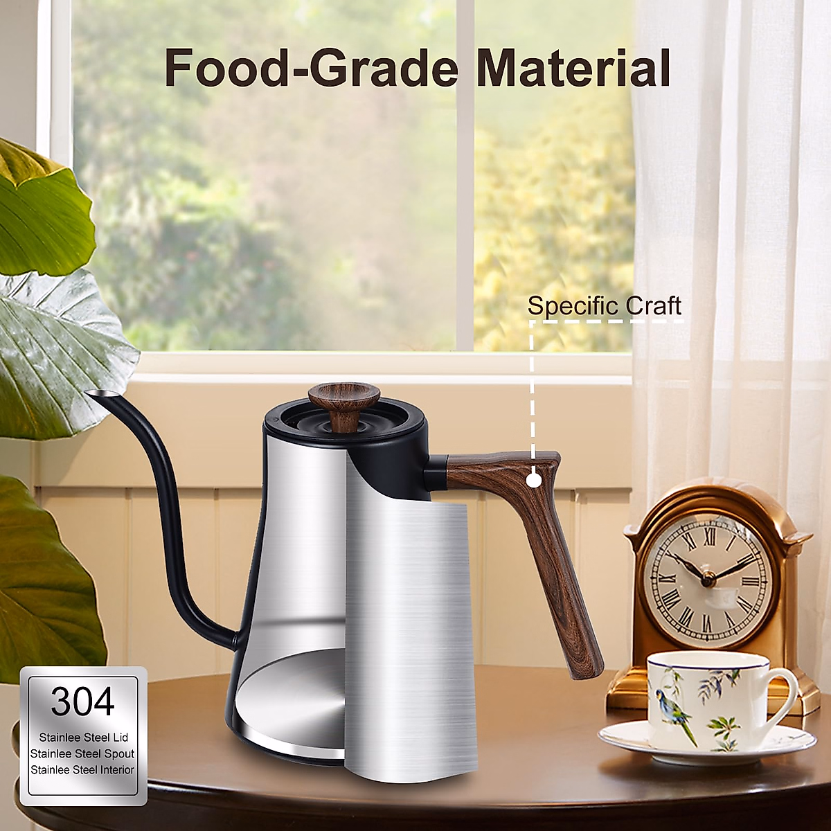 Gooseneck Electric Kettle - 1200W Quick Boil, Temp Control with 5 Presets & ±5℉ Adjustment, Accurate Pouring, 24oz Small Pour Over Coffee & Tea Kettle, 2H Auto Keep Warm, Stainless Steel, Black