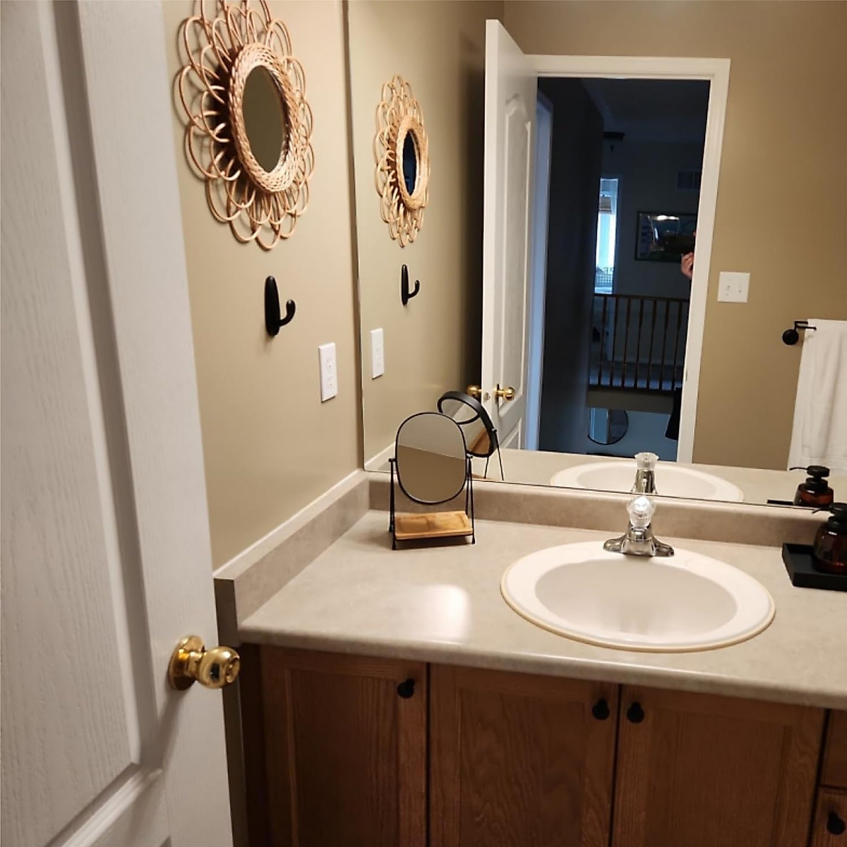 JOYOEIKON Tabletop 5x/1x Magnifying Makeup Mirror with Squared Bamboo Tray Small Desk Mirror 360° Rotation Vanity Mirror with Stand Desktop Cosmetic Mirror