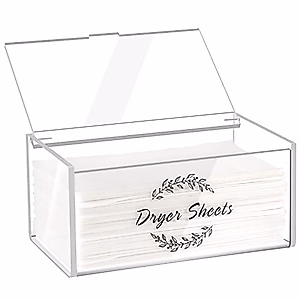 FEBSNOW Acrylic Dryer Sheet Dispenser with Lid Clear Dryer Sheet Holder for Laundry Room Decor Dryer Sheet Container for Softener Sheets Space Saving Laundry Organization and Storage Box,Transparent