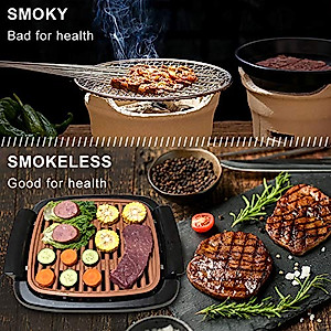 Nonstick Electric Indoor Smokeless Grill - Portable BBQ Grills with Recipes, Fast Heating, Adjustable Thermostat, Easy to Clean, 21" X 11" Tabletop Square Grill with Oil Drip Pan, Black
