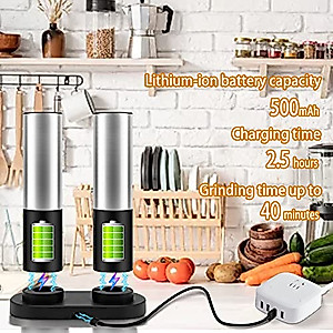 Salt and Pepper Grinder Set, Rechargeable Pepper Grinder Automatic Pepper Grinder Adjustable Coarseness with Charging Base LED Light, 2 Pack