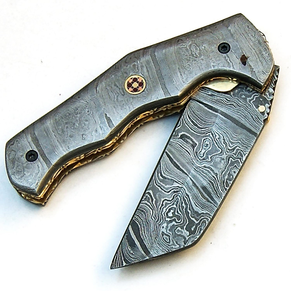 POC-9453 Handmade Damascus Steel 7.4 Inches Folding Pocket Knife - Damascus Handle