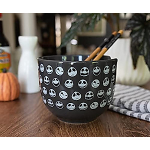The Nightmare Before Christmas Disney Jack Skellington Faces Japanese Ceramic Dinnerware Set | Includes 20-Ounce Ramen Noodle Bowl and Wooden Chopsticks