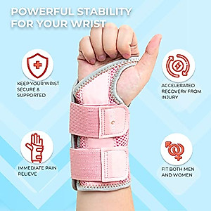 New Updated Carpal Tunnel Wrist Brace, Breathable Wrist Splint for Men & Women, Wrist Brace Night Support with 2 Adjustable Straps, Hand Brace for Tendonitis, Arthritis (Right Hand-Pink, S/M)