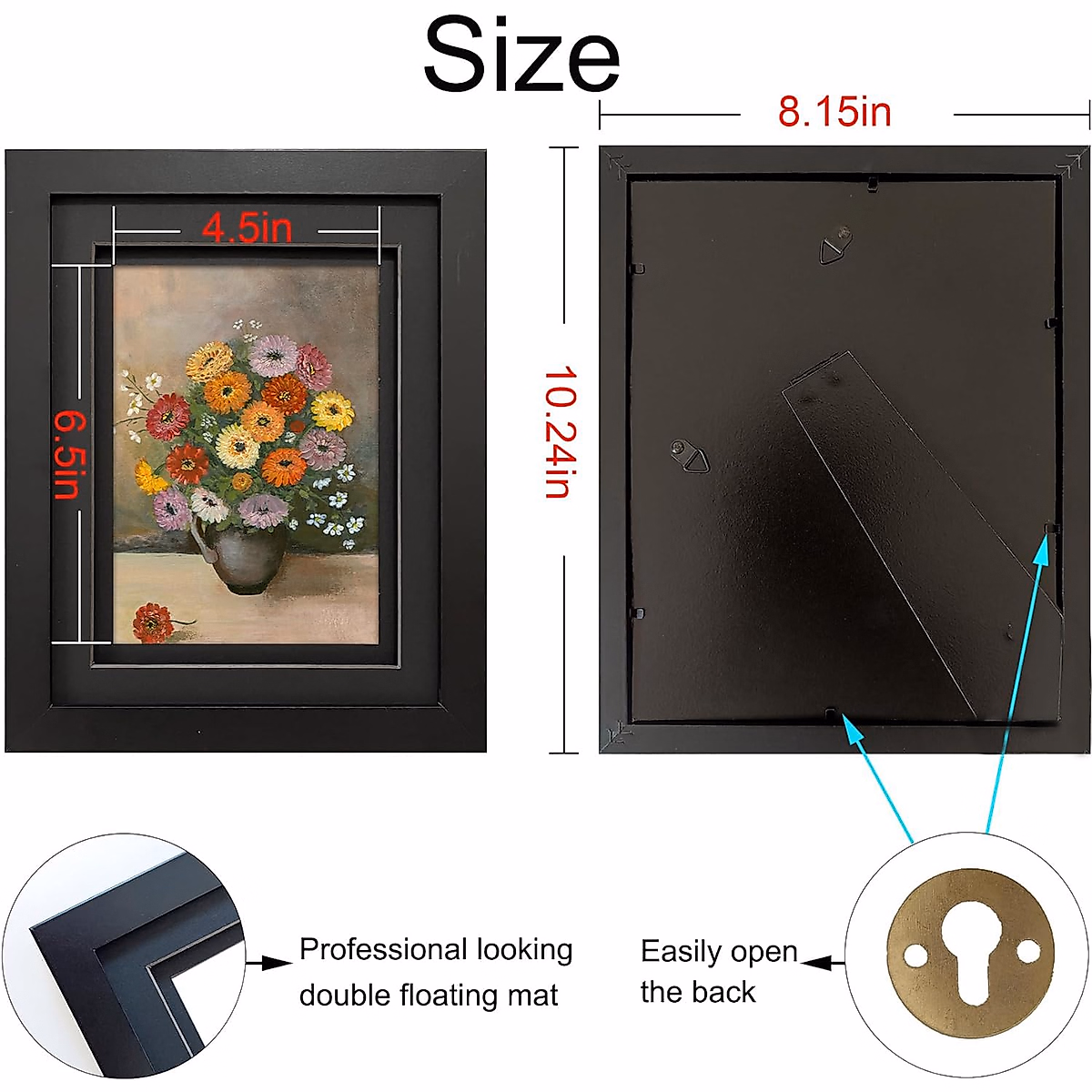 LUCKYLIFE 5x7 Picture Frame Black Wood with Double Black Mat for Tabletop or Wall, Set of 2