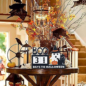 Halloween Decorations Indoor, DECSPAS Wooden Halloween Countdown Calendar Halloween Decor, Movable Numeral Block Ghost Cat Hocus Pocus Decorations, Boo DAYS TO HALLOWEEN Sign Gothic Decor for Home