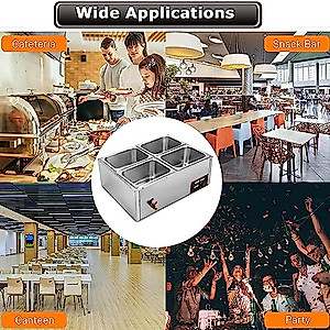 KFJZGZZ Countertop Food Warmer Stainless Steel Buffet Warmer, 4 Tray Temperature Range 30-85 °C, Electric Commercial Food Warmer Containers with Covers, Drain Tap for Catering and Restaurants