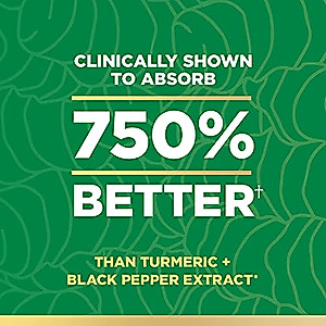 Nature's Bounty Advanced Turmeric Curcumin Provides 750% Better Absorption Without Black Pepper Extract or Bioperine. 60 Count Capsules. 60 Servings. Packaging May Vary