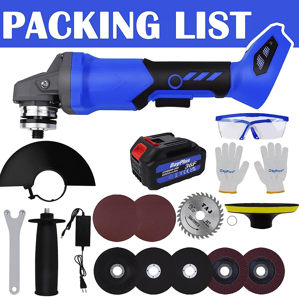 4-1/2 Inch Cordless Angle Grinder, 21V Brushless Angle Grinder Tool Kit with 6.0Ah Lithium-Ion Battery & Charger, 10000 RPM Mini Angle Grinder Cordless for Cutting, Grinding, Polishing