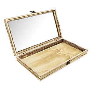 MOOCA Jewelry Display Case with Tempered Glass Lid and Metal Clasp, Home Organization Storage Box, Pocket Knife Display Case, Oak Color