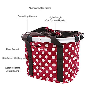 Lixada Bike Basket Detachable Folding Bicycle Small Dog Bike Front Carrier Baskets with Cute Pattern Removable Quick Release Cycling Handlebar Bag Mountain Bike Women Picnic Shopping Commuting