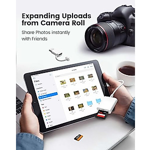 SD Card Reader for iPhone iPad, Dual Connector Memory SD Card Adapter, Support SD/MicroSD Cards, High-Speed Digital Trail Camera to iPhone Viewer, Plug and Play - White