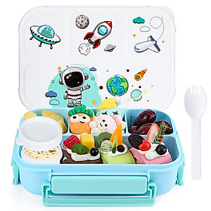 MaMix Kids Bento Lunch Box, Lunch Box for Boys, Lunch Container for Kids Toddlers Adults School | 4 Compartments |UPGRADE Easy to Open (Blue)