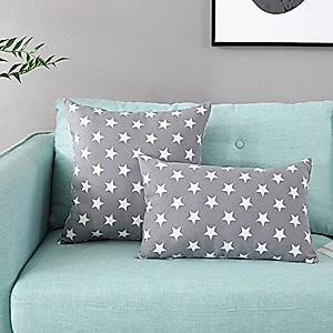 TAOSON Five-Pointed Star Pattern Cushion Cover Pillow Cover Pillowcase Cotton Canvas Pillow Sofa Throw White Printed Linen with Hidden Zipper Closure Only Cover No Insert 18x18 Inch 45x45cm Deep Grey
