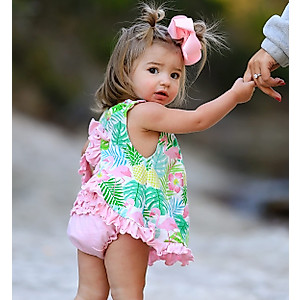 AnnLoren Baby/Toddler Girls Open Back Swing Tank Top with Bow Tropical Design 3-6 Mo