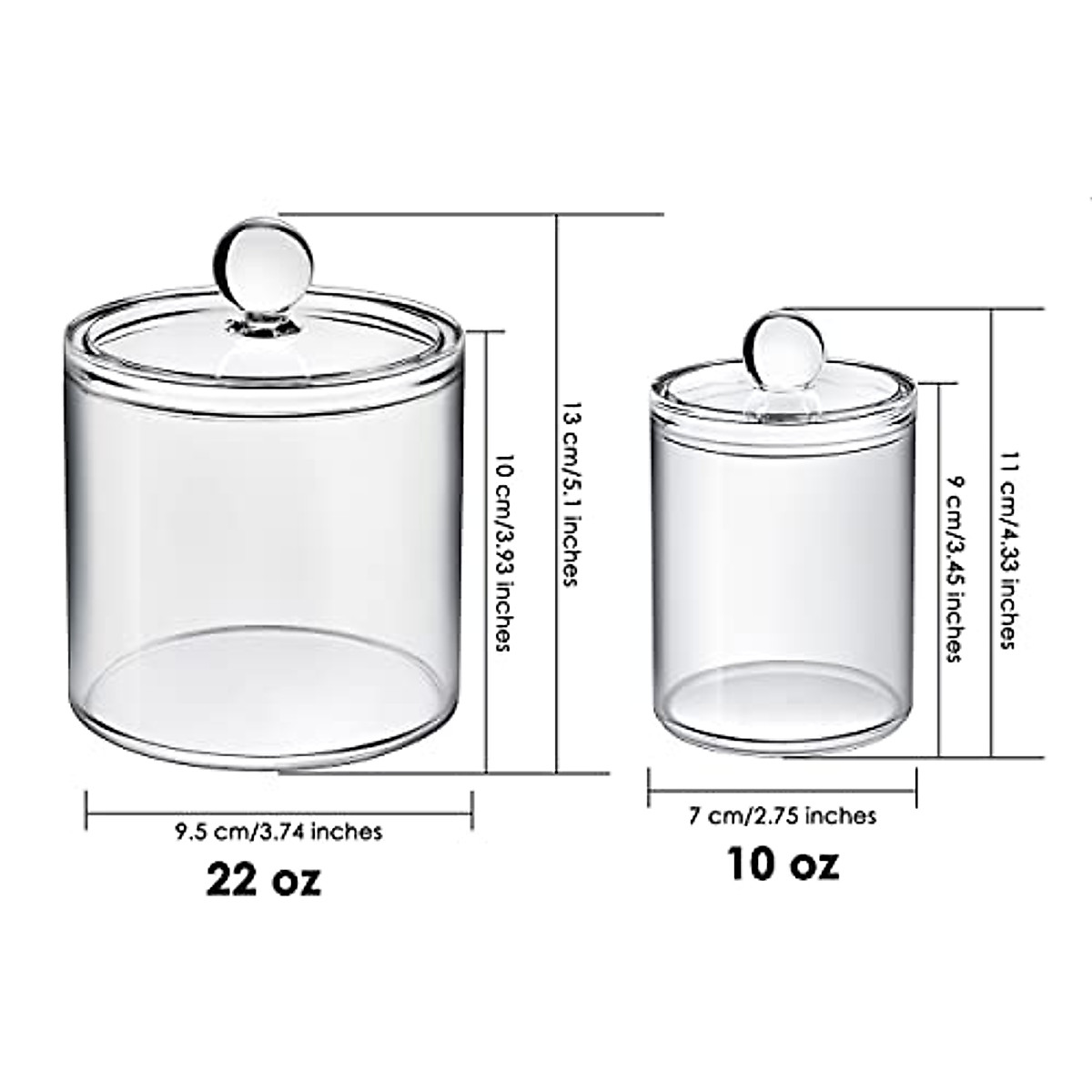 DS. DISTINCTIVE STYLE Bathroom Organizer Cotton Ball Holder Clear Canisters Acrylic Apothecary Jars with Lids (10oz&22oz)