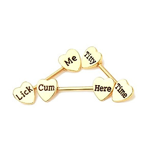 Salwosai 3Pairs 14G Stainless Steel Nipple Rings Suck It Heart Shape Letter Straight Barbell Bars Tongue Ring 13mm Bite Me Body Piercing Jewelry Set