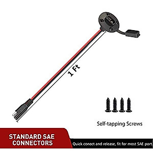 Bolloo SAE Power Socket Sidewall Port, Weatherproof SAE Quick Connect Solar Panel Mount Universal Flush-Mountable Connector, 16AWG SAE Cable with 4 Screws for Solar Generator Battery Charge (2 Pack)