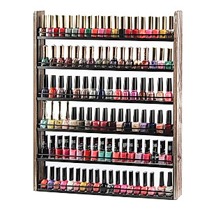J JACKCUBE DESIGN Rustic Wood Nail Polish Organizer with 6 Tier shelves 100 bottles Wall Mount Display Rack Makeup Bottles Holder Storage for Nail Salon Bedroom Dress room - MK528A
