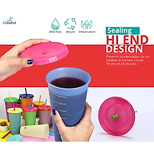 COLORPUL 24oz Plastic Tumblers - 9 Pack Color Changing Cups With Lids and Straws - Reusable Smoothie Cups for Kids