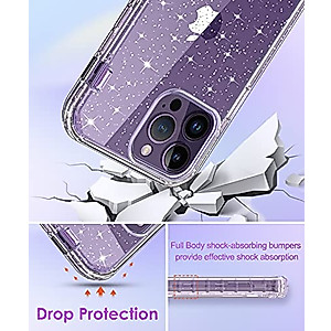 Hython Case for iPhone 14 Pro Max Case Glitter, Cute Clear Glitter Bling Sparkle Cover, [Military Grade Protection] Hybrid Heavy Duty Rugged Hard PC Bumper Shockproof Soft TPU Protective Phone Cases