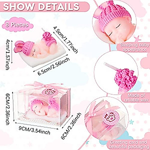 8 Pack Sleeping Baby Cake Topper Candle Pink Blue Baby Shower Candles Baby Shower Favors Children's Birthday Handmade Cake Topper Candle Wedding Festival Party Favors Decorations(Pink)