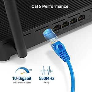 Cable Matters 10Gbps 5-Pack Snagless Short Cat 6 Ethernet Cable - 3ft, Slim Profile Cat 6 Cable, Cat6 Cord, Thin Ethernet Cord, Blue