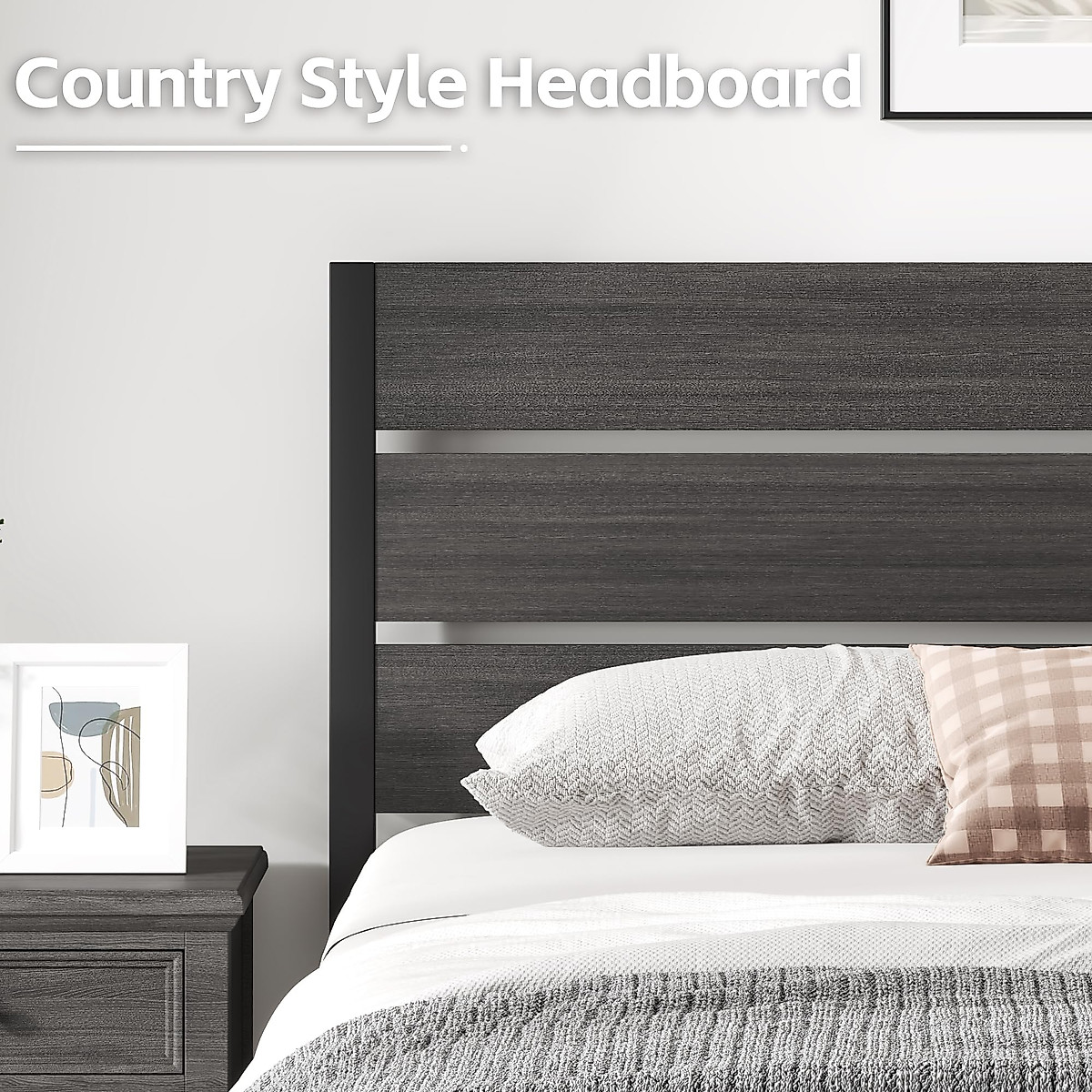 Fluest Queen Bed Frame with Headboard and Footboard, Metal Platform Bed Frame with Under Bed Storage, All-Metal Support System, No Box Spring Needed, Easy Assembly,Rustic Grey