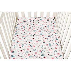 Tontukatu Bassinet Sheet Set 3 Pack (32" x 19") Compatible with Mika Micky, Baby Delight, Dream On Me Bassinet Mattress, Jersey Knit Ultra Soft Flexible for Baby Girls,Floral,Grey Rabbit & Pink