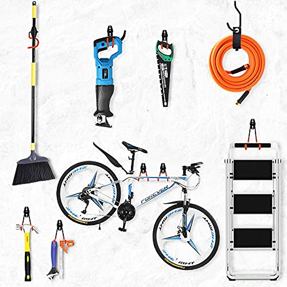 Garage Hooks, 19 Pack Heavy Duty Garage Storage Hooks Steel Tool Hangers for Garage Wall Mount Utility Hooks and Hangers with Anti-Slip Coating for Garden Tools Organizer, Ladders, Bikes, Bulky Items