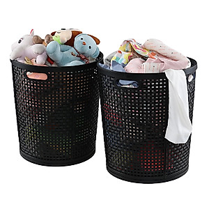 Rinboat 40 L Plastic Baskets for Storage, Round Plastic Laundry Hampers, 2 Packs